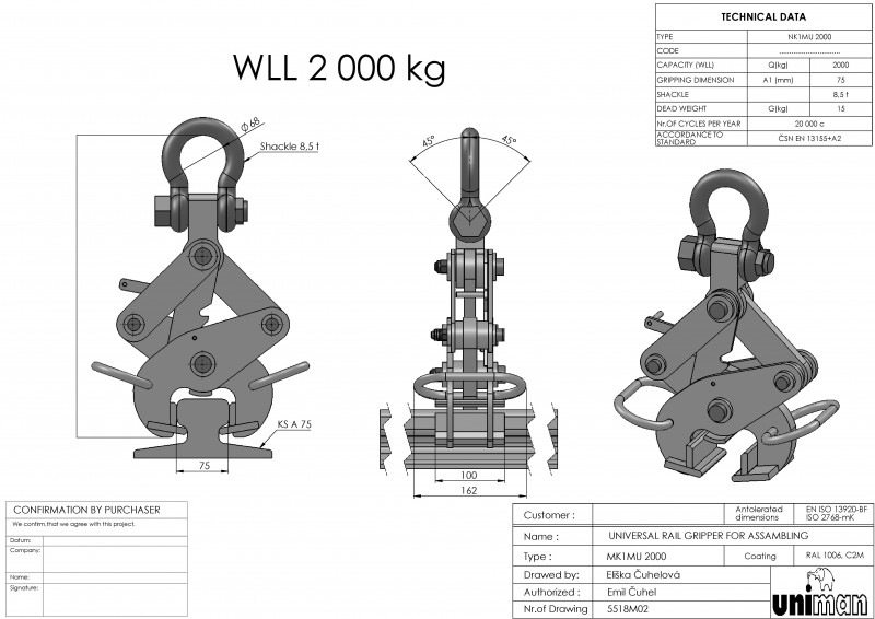 Tongs for rail - assembly - universal | UNIMAN Engliš s.r.o.